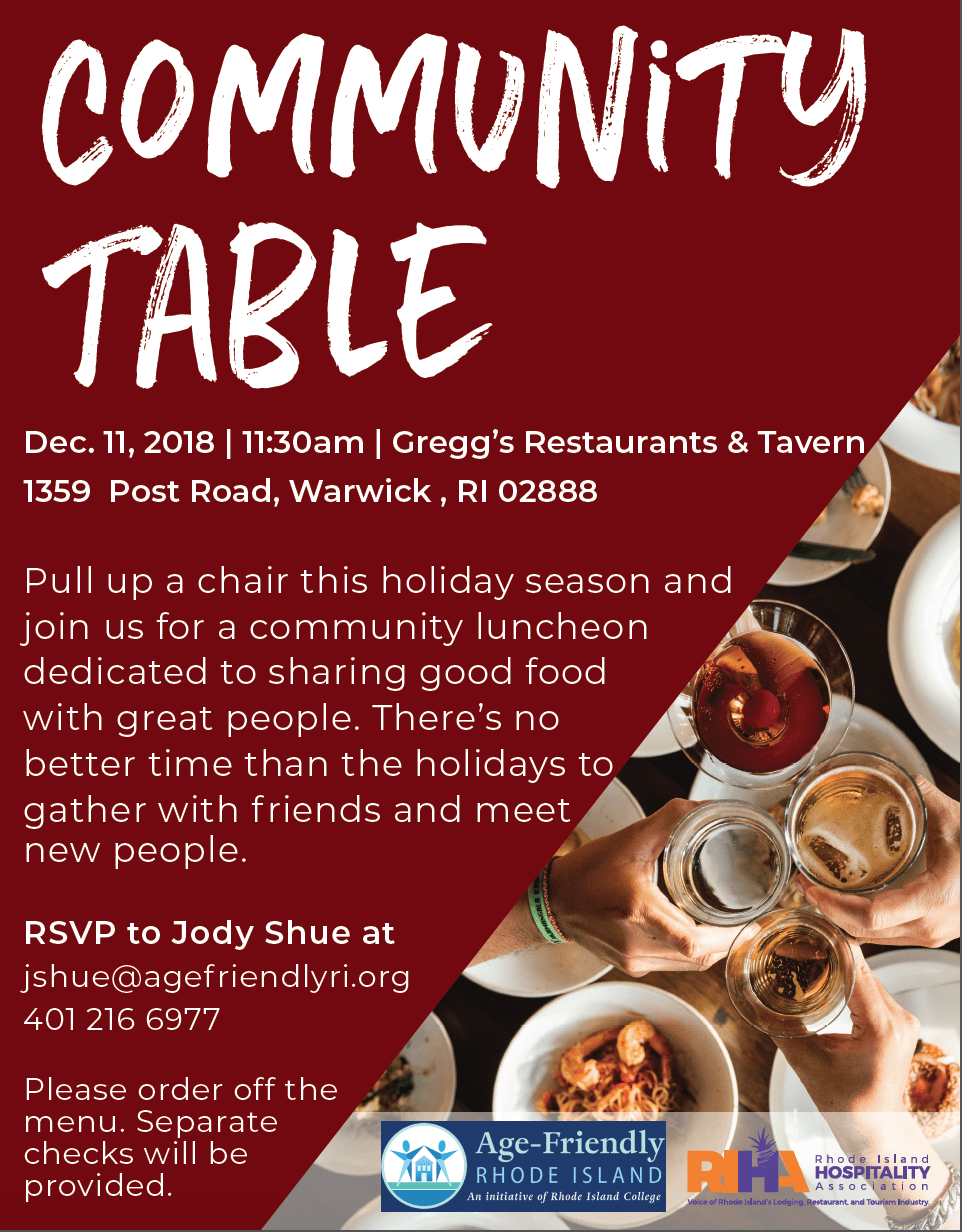 Community Table Holiday Luncheon: December 11, 2018 – Age Friendly R.I.