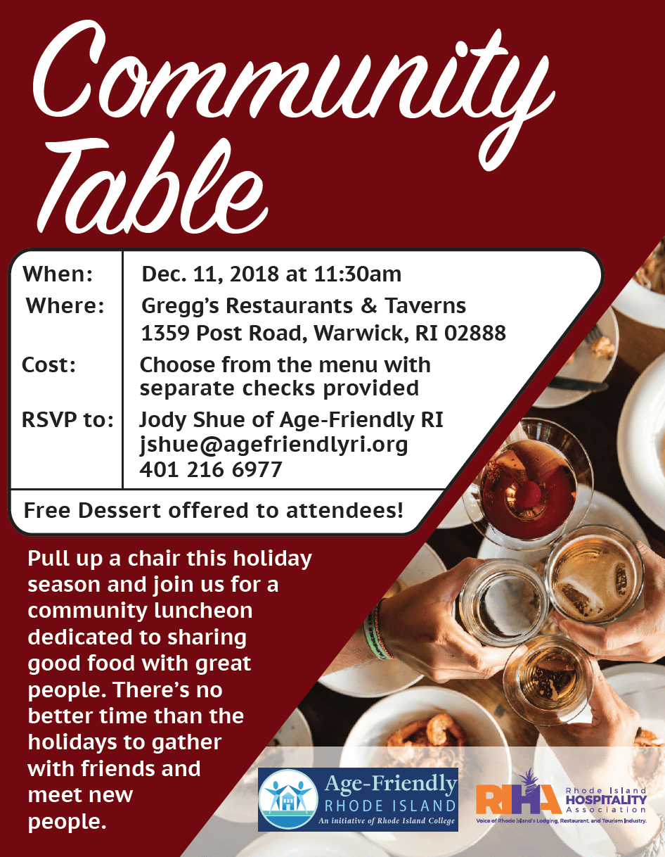 Community Table Holiday Luncheon: December 11, 2018 – Age Friendly R.I.